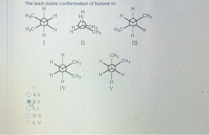 Solved The least stable conformation of butane is:Isopentyl | Chegg.com