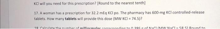 Solved KCl will you need for this prescription? [Round to | Chegg.com