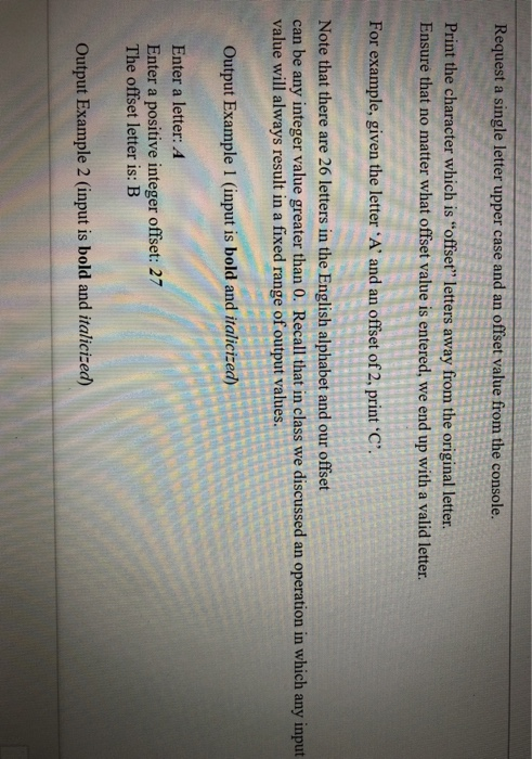 Solved Request a single letter upper case and an offset | Chegg.com