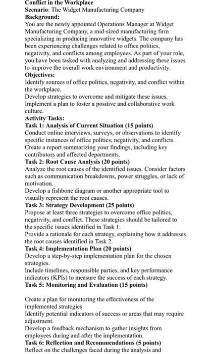 Solved Conflict in the Workplace Scenario: The Widget | Chegg.com