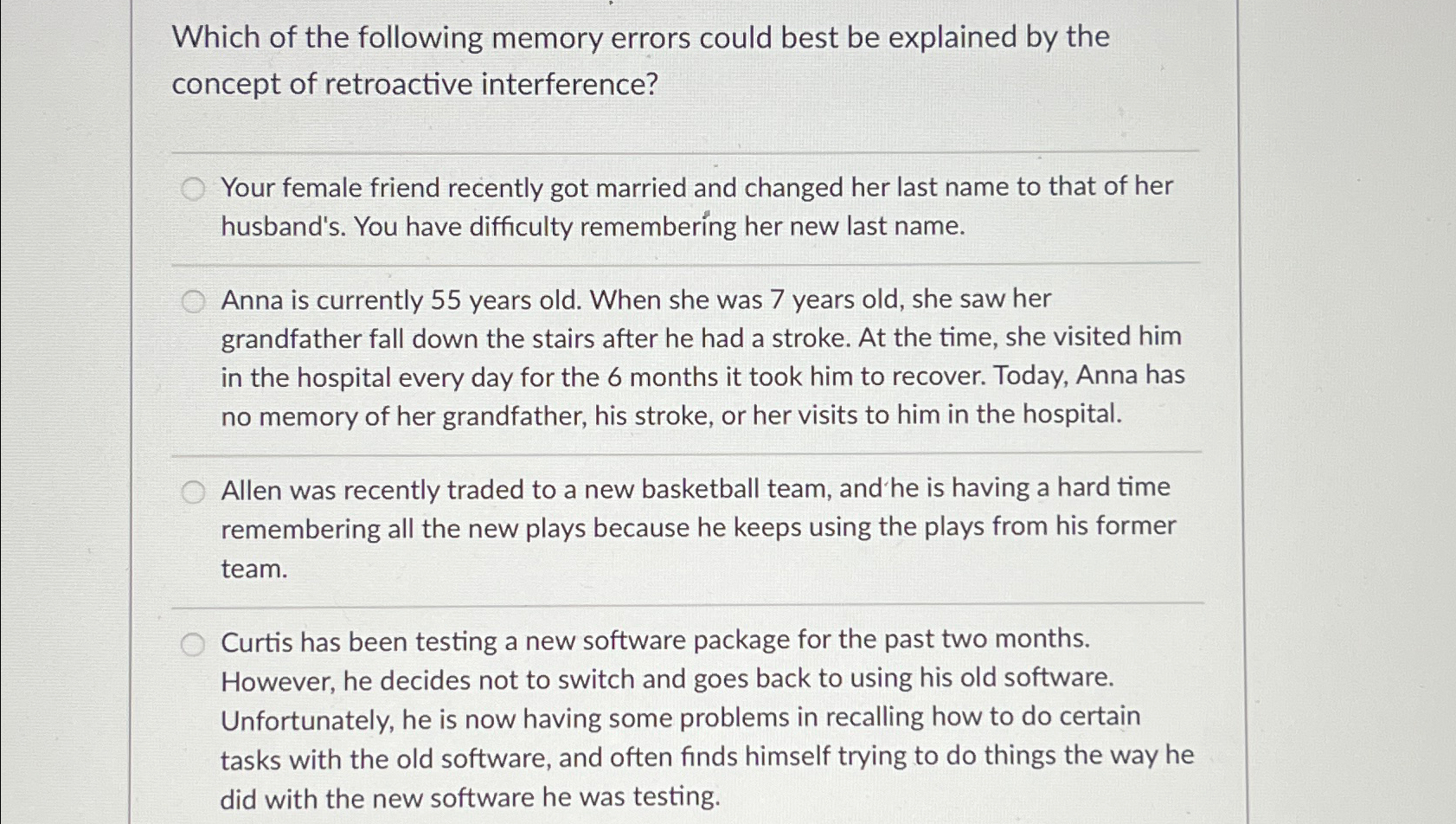 Solved Which of the following memory errors could best be | Chegg.com