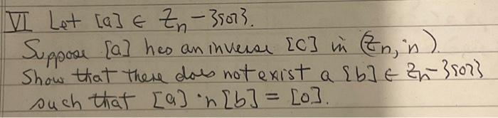 Solved VI Let [a]∈Zn−3 sot 3. Suppose [a] heo an inverse [C] | Chegg.com