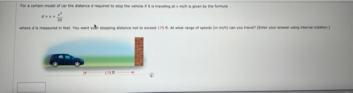 Solved for a certain model of car the distance d required to | Chegg.com