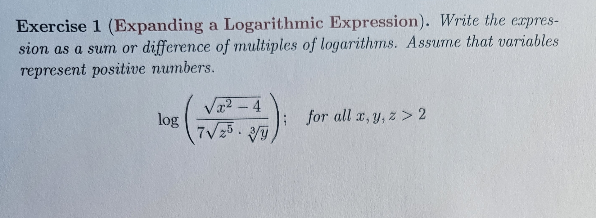 Solved Exercise 1 (Expanding a Logarithmic Expression). | Chegg.com