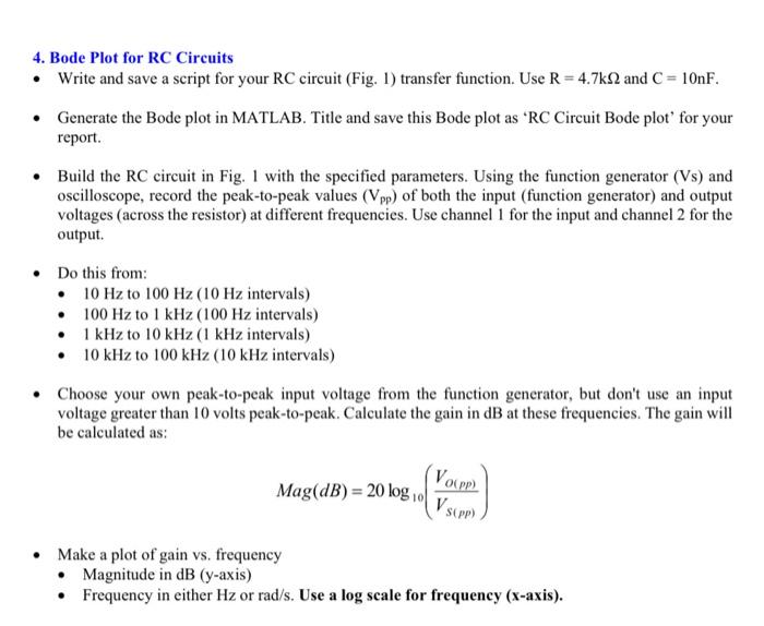 Solved 4 Bode Plot For Rc Circuits Write And Save A