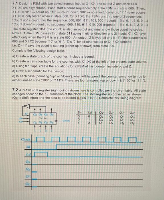 7.1 Design a FSM with two asynchronous inputs: X1X0, | Chegg.com