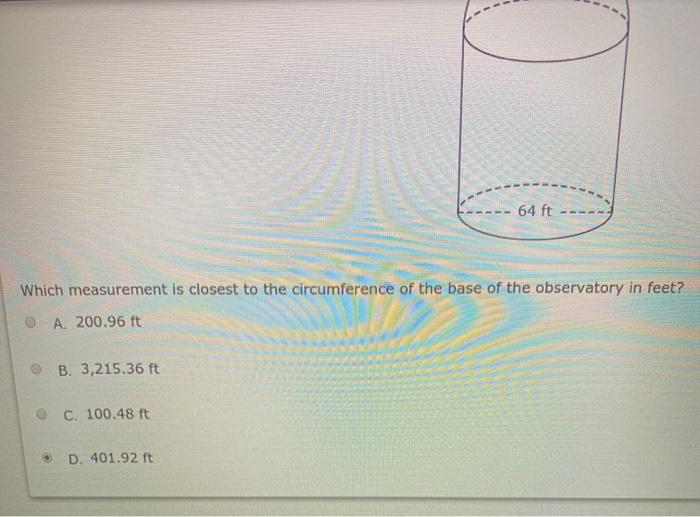 Solved 64 ft- Which measurement is closest to the | Chegg.com