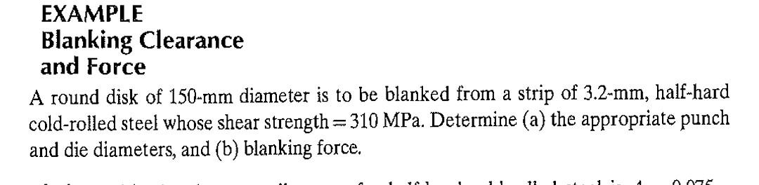 Solved EXAMPLE Blanking Clearance and Force A round disk of | Chegg.com