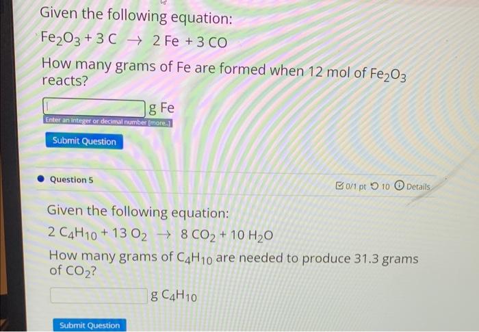Solved Given the following equation: Fe2O3+3C→2Fe+3CO How | Chegg.com