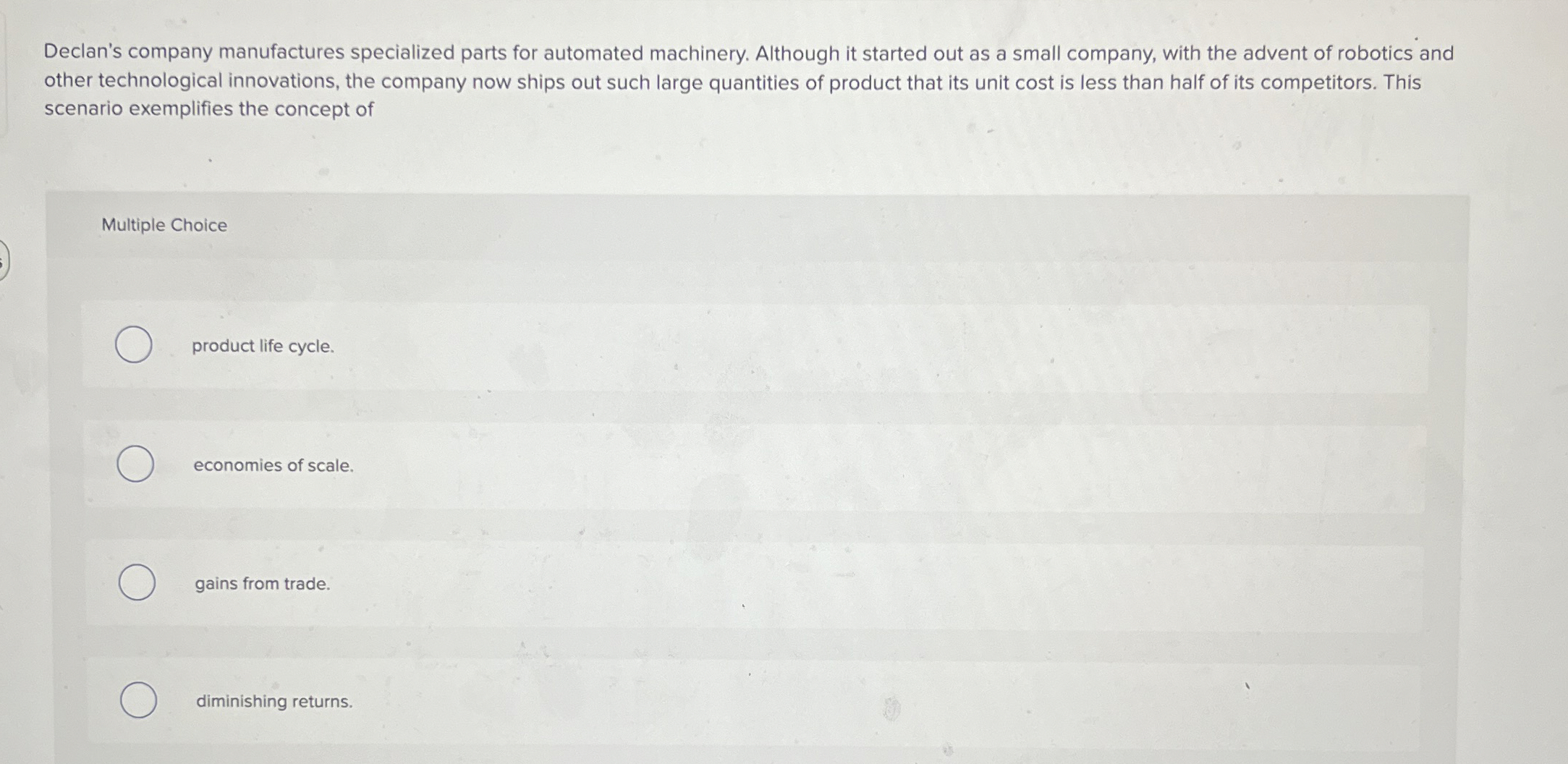 Solved Declan's company manufactures specialized parts for | Chegg.com