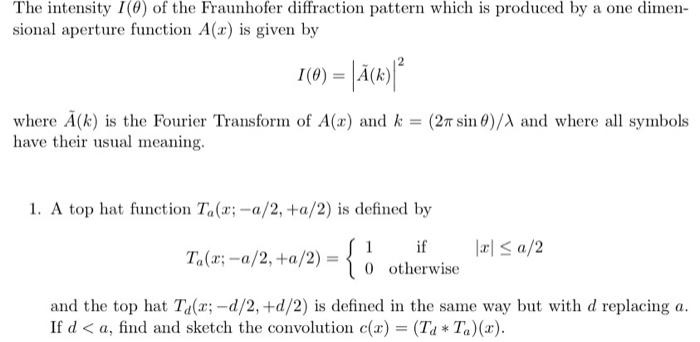 Solved The intensity I(θ) of the Fraunhofer diffraction | Chegg.com