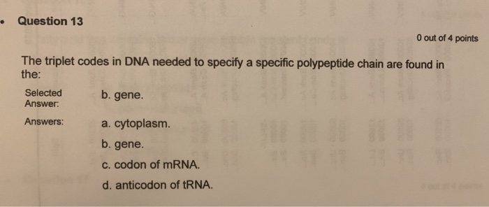 Solved Question 13 O out of 4 points The triplet codes in | Chegg.com