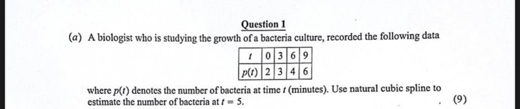 Solved Question 1 (a) A biologist who is studying the growth | Chegg.com