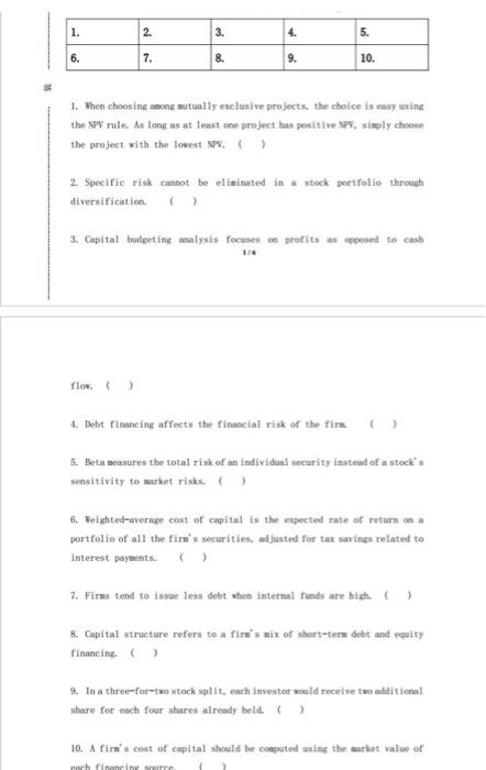 Solved Part 1: True / False Questions ( 25%, 2. 5 points | Chegg.com