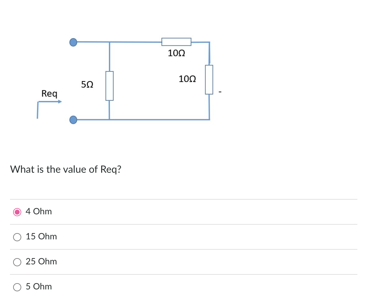Solved What is the value of Req?4 ﻿Ohm15Ohm25Ohm5 ﻿Ohm | Chegg.com