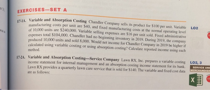 Solved EXERCISES-SET A LO2 23 Variable and Absorption | Chegg.com