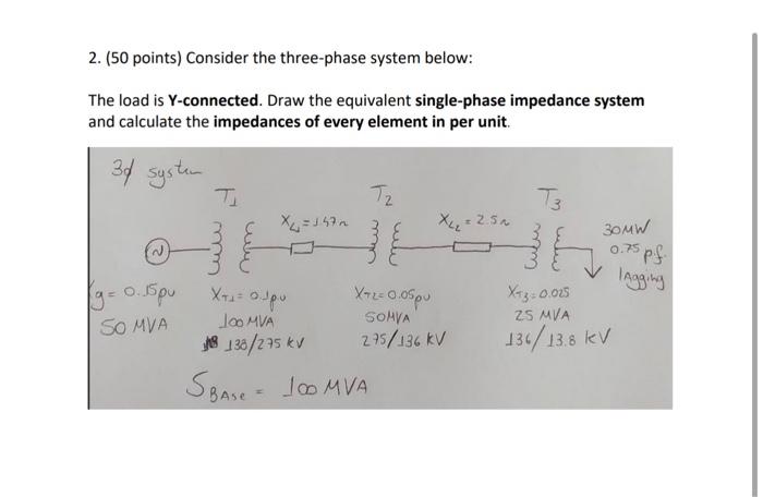 Solved 2. (50 points) Consider the three-phase system below: | Chegg.com