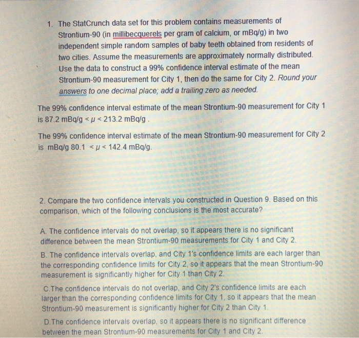 Solved 1. The StatCrunch data set for this problem contains | Chegg.com