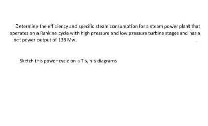 Solved Determine the efficiency and specific steam | Chegg.com