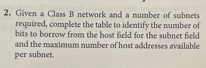 Solved 2. Given a Class B network and a number of subnets | Chegg.com