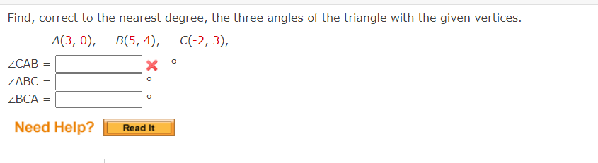 Solved Find, correct to the nearest degree, the three angles | Chegg.com