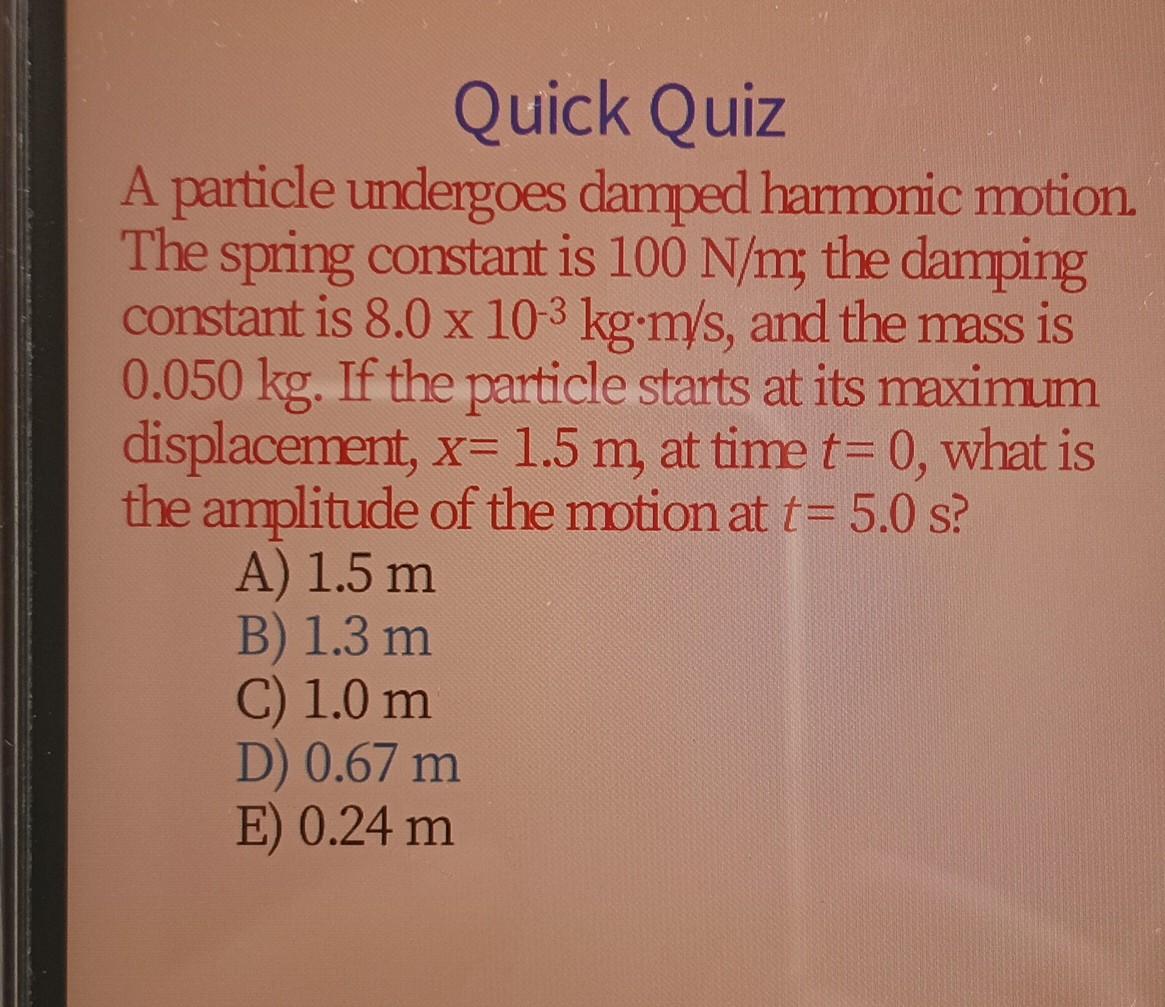 Solved A particle undergoes damped harmonic motion. The | Chegg.com