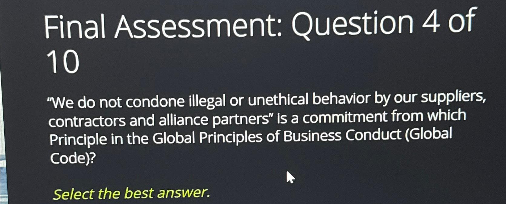 Solved Final Assessment: Question 4 ﻿of 10"We do not condone | Chegg.com