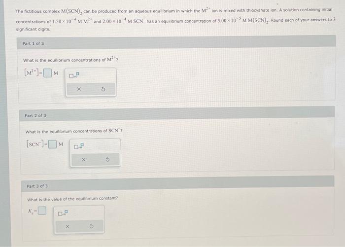 Solved The fictious complex M(SCN)2 can be produced from an | Chegg.com