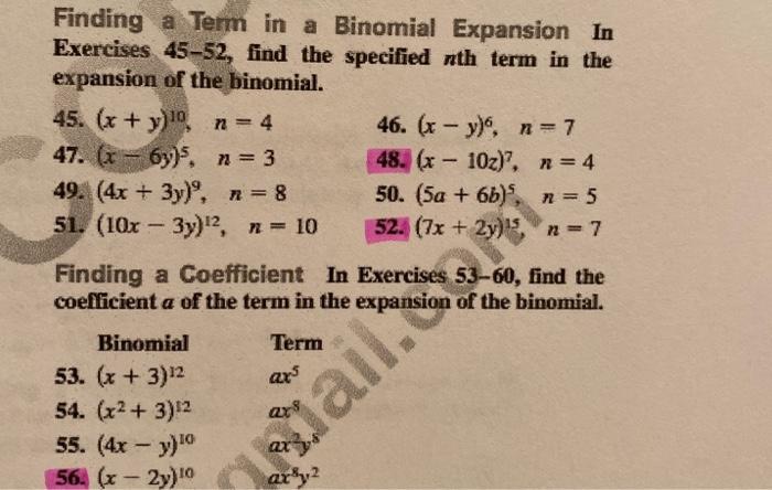 Solved Finding a Term in a Binomial Expansion In Exercises | Chegg.com