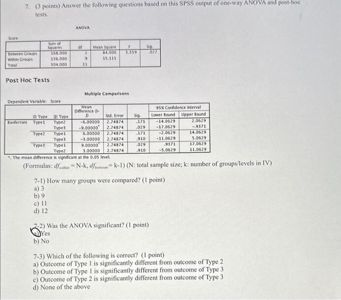 Solved 7. (3 points) Anstver the following questions based | Chegg.com