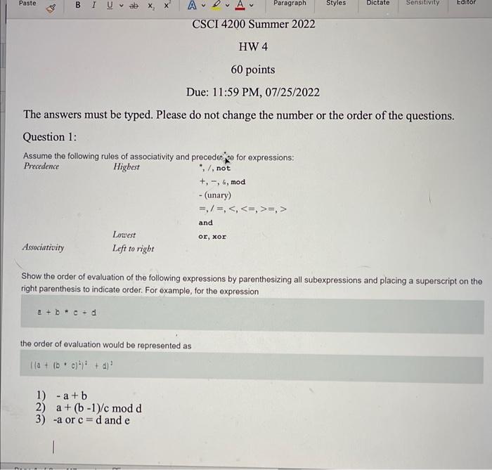 Solved CSCI 4200 Summer 2022 HW 4 60 points Due: 11:59 PM, | Chegg.com
