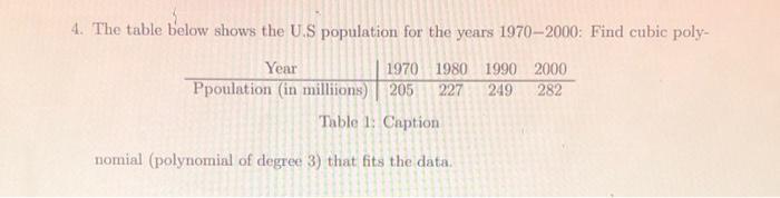 Solved 4. The table below shows the U.S population for the | Chegg.com
