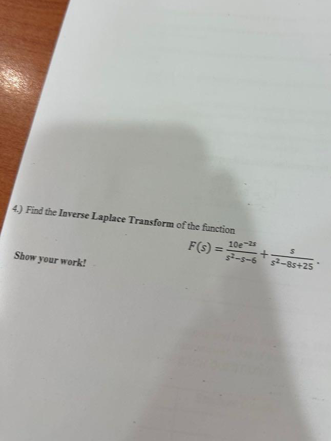 Solved 4.) ﻿Find the Inverse Laplace Transform of the | Chegg.com