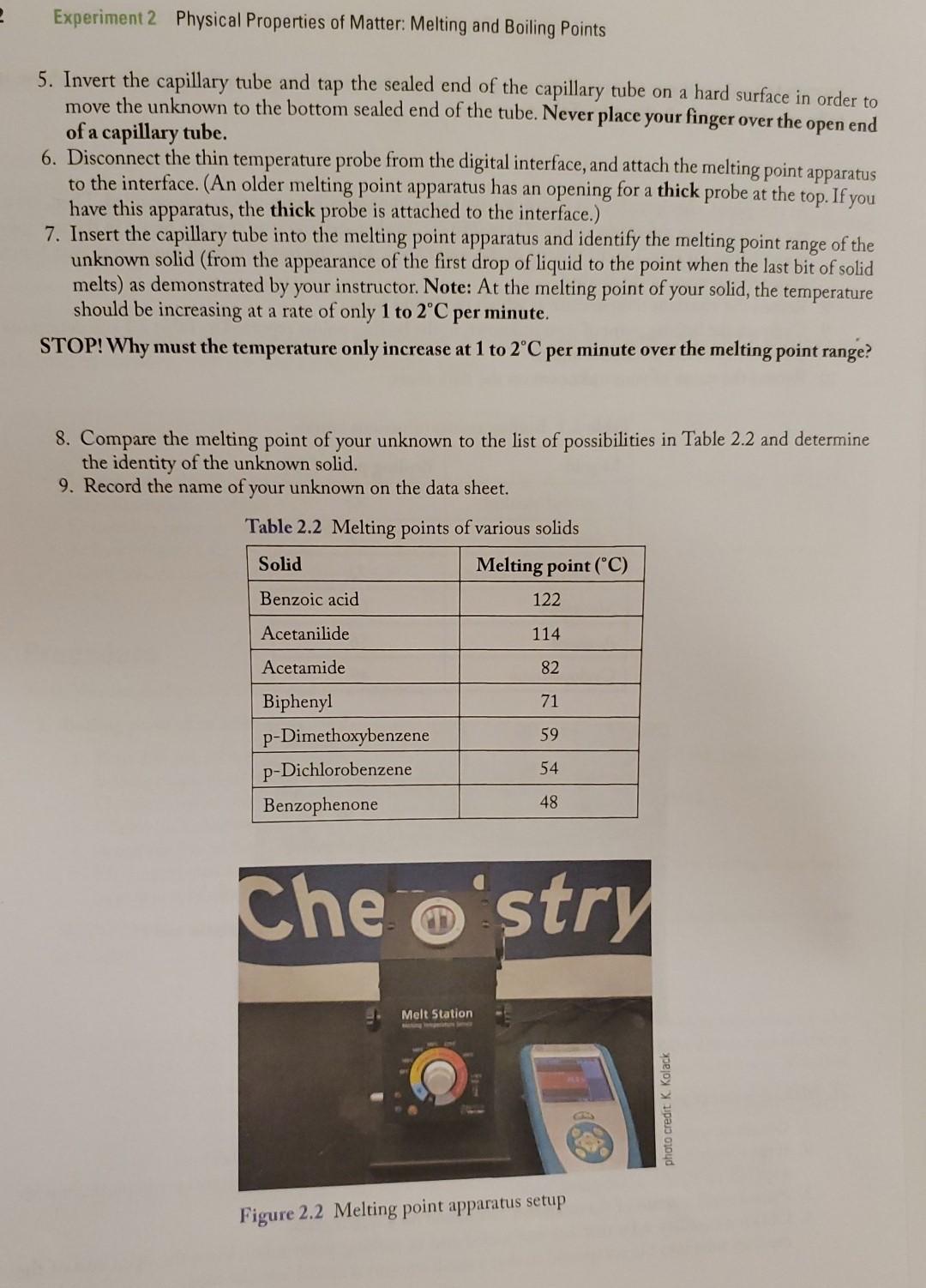 Solved Experiment 2 Physical Properties of Matter: Melting | Chegg.com