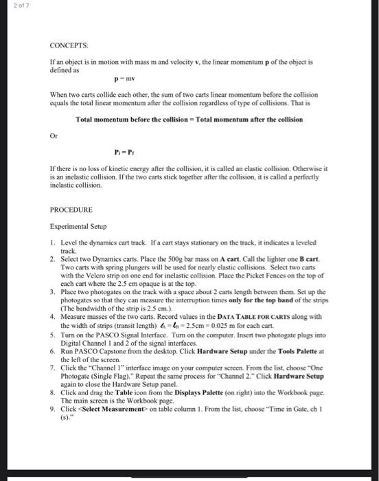 EQUIPMENT Dynamic Cart Track, 2.2 meter Two Dynamic | Chegg.com