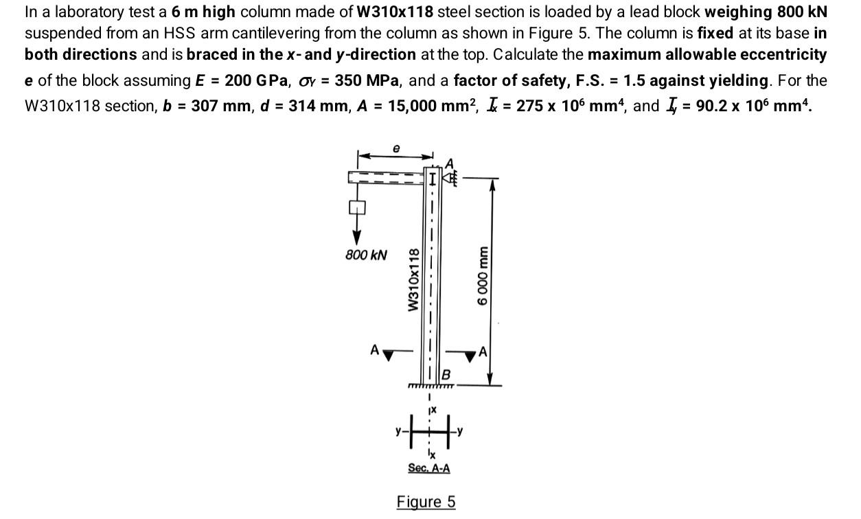 Solved In a laboratory test a 6 m high column made of W | Chegg.com