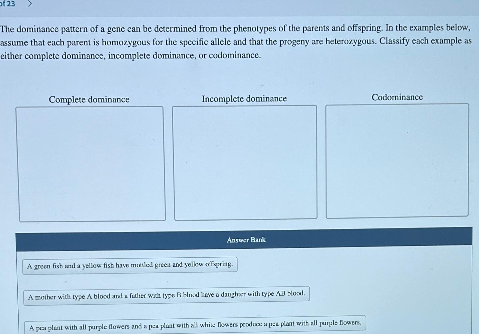 Solved of 23The dominance pattern of a gene can be | Chegg.com