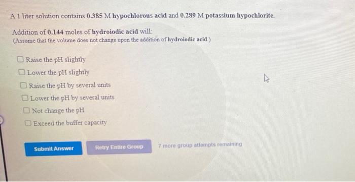 Solved A 1 liter solution contains 0.385 M hypochlorous acid | Chegg.com