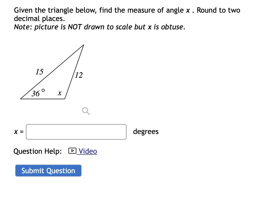 Solved Given the triangle below, find the measure of angle | Chegg.com