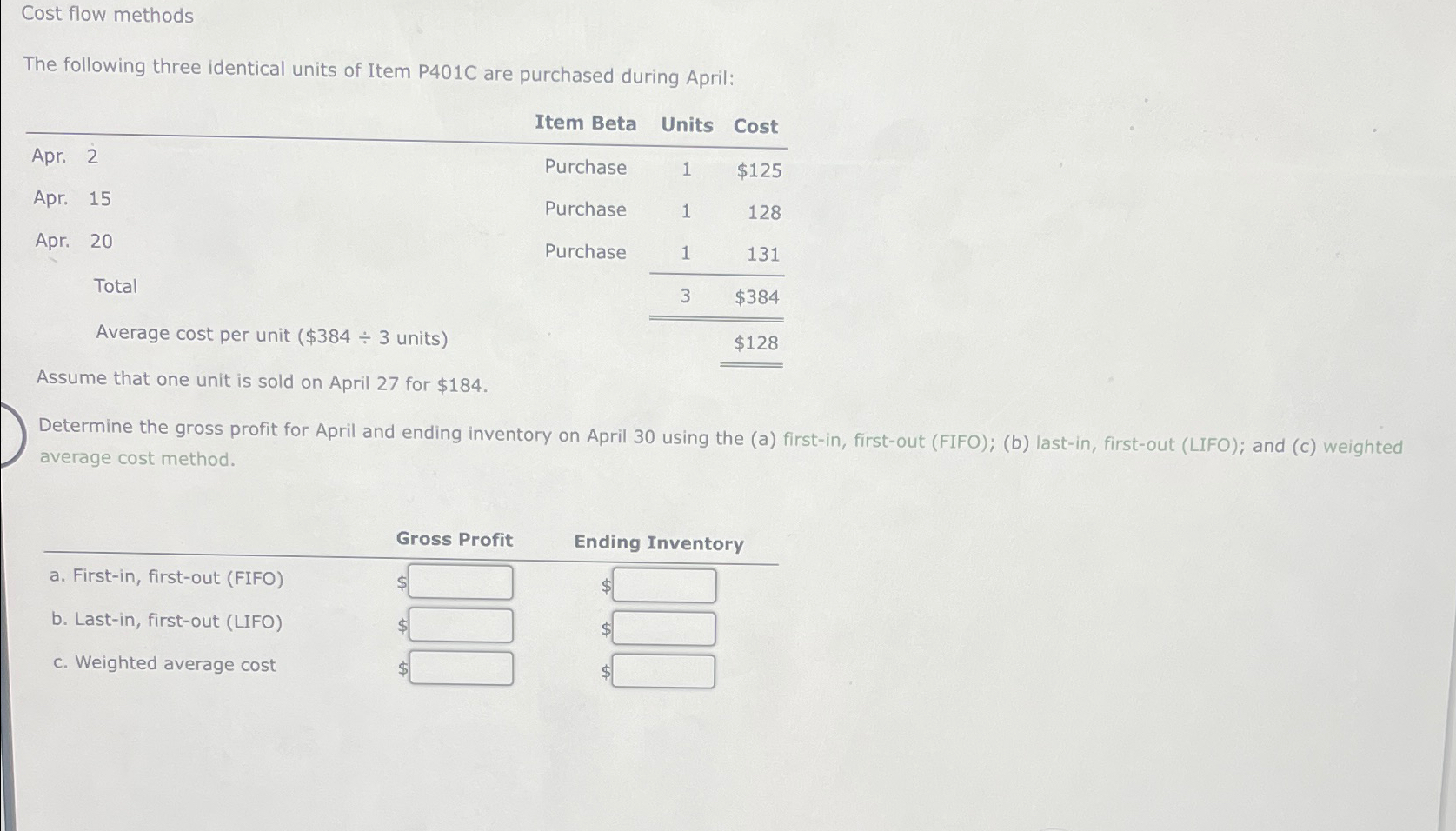 Cost flow methodsThe following three identical units | Chegg.com