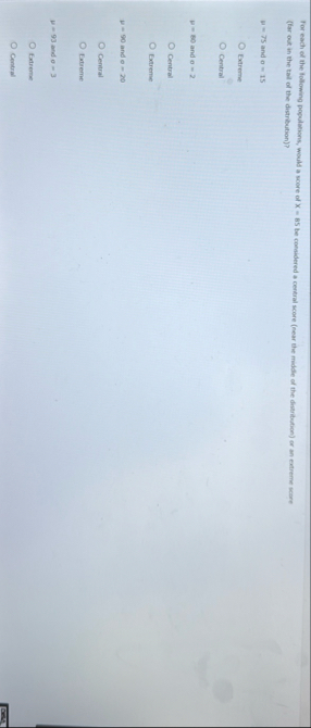 Solved For each of the following populations, would a score | Chegg.com