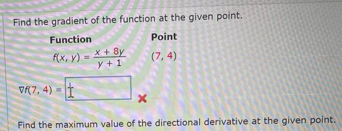 Solved Find the gradient of the function at the given point. | Chegg.com