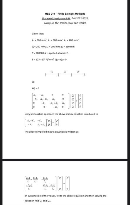 MEE 019 - Finite Element Methods Homework assignment | Chegg.com