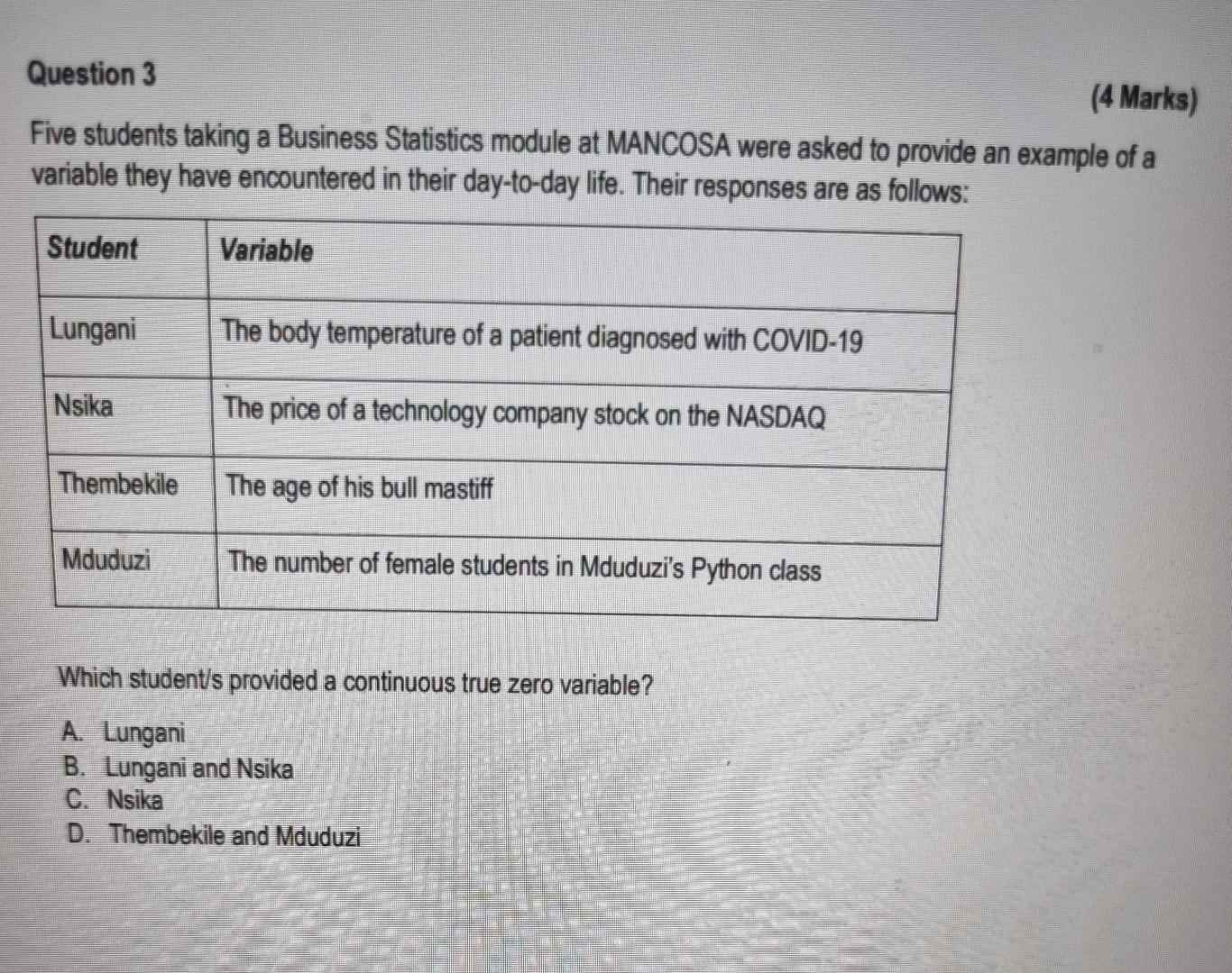 Solved Five students taking a Business Statistics module at | Chegg.com