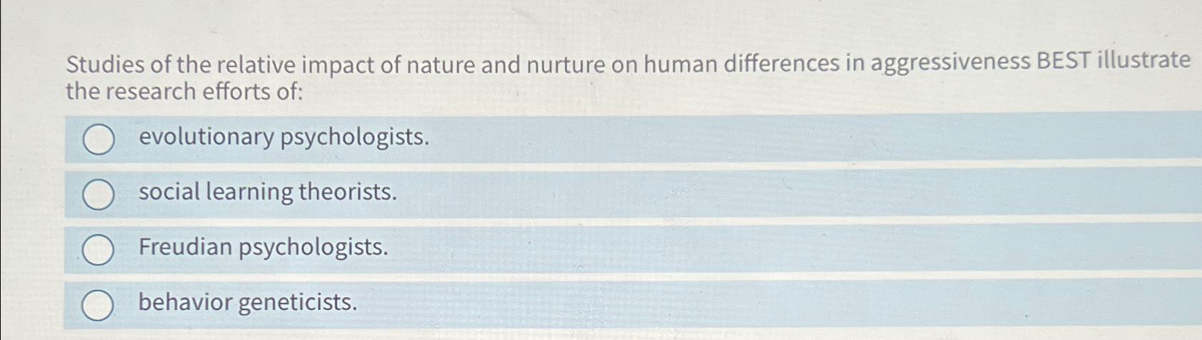 Solved Studies of the relative impact of nature and nurture | Chegg.com