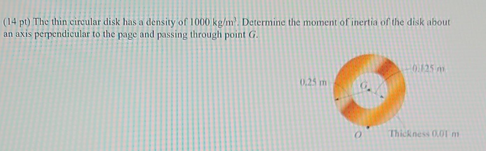 Solved (14 pt) The thin circular disk has a density of 1000 | Chegg.com