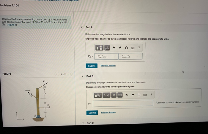 Solved Problem 4.104 Replace the force system acting on the | Chegg.com