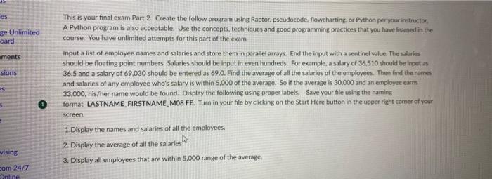 Solved This is your final exam Part 2. Create the follow | Chegg.com
