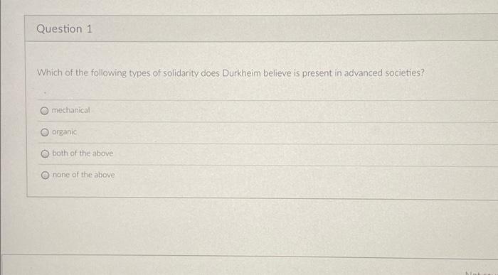 Solved Question 1 Which of the following types of solidarity | Chegg.com
