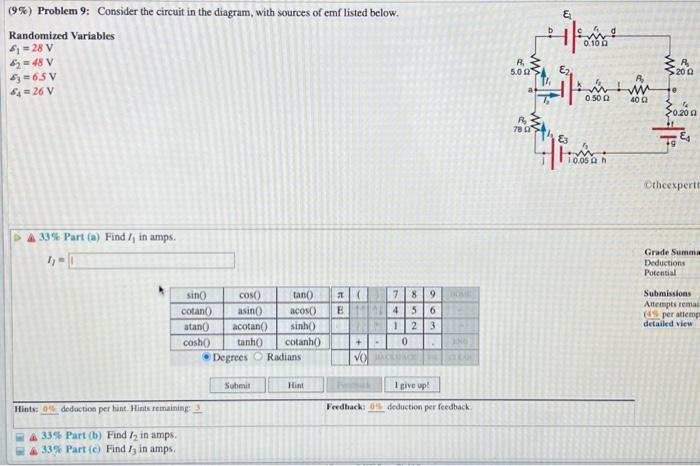 Solved (9\%) Problem 9: Consider the circuit in the diagram, | Chegg.com